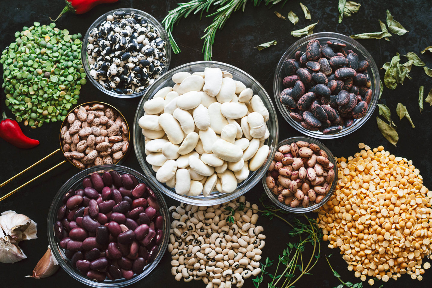Scarlet Runner Heirloom Beans with Cherry Tomatoes, Fresh Basil Leaves ...